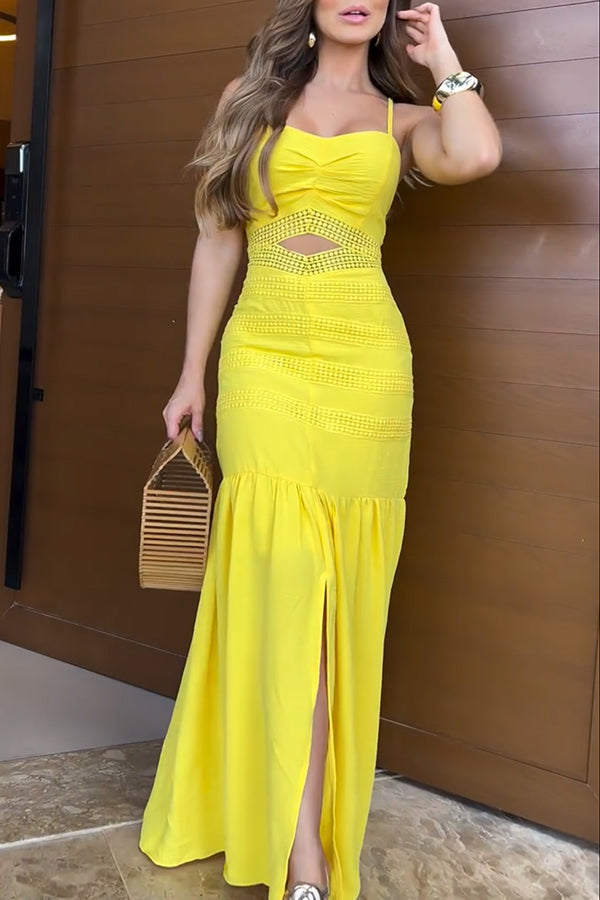 Beautiful Essence Crochet Lace Patchwork Hollow Fishtail Maxi Dress ...